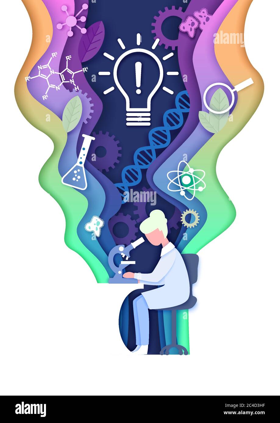 Vector layered paper cut style science learning composition Stock ...