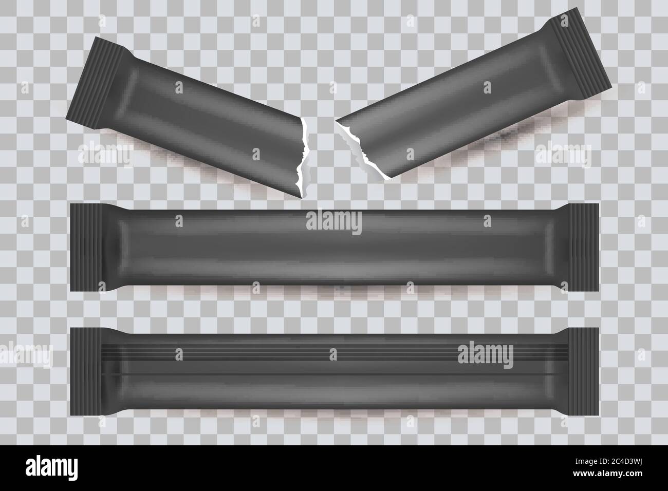 Black food stick pack mockup set, vector isolated illustration Stock ...