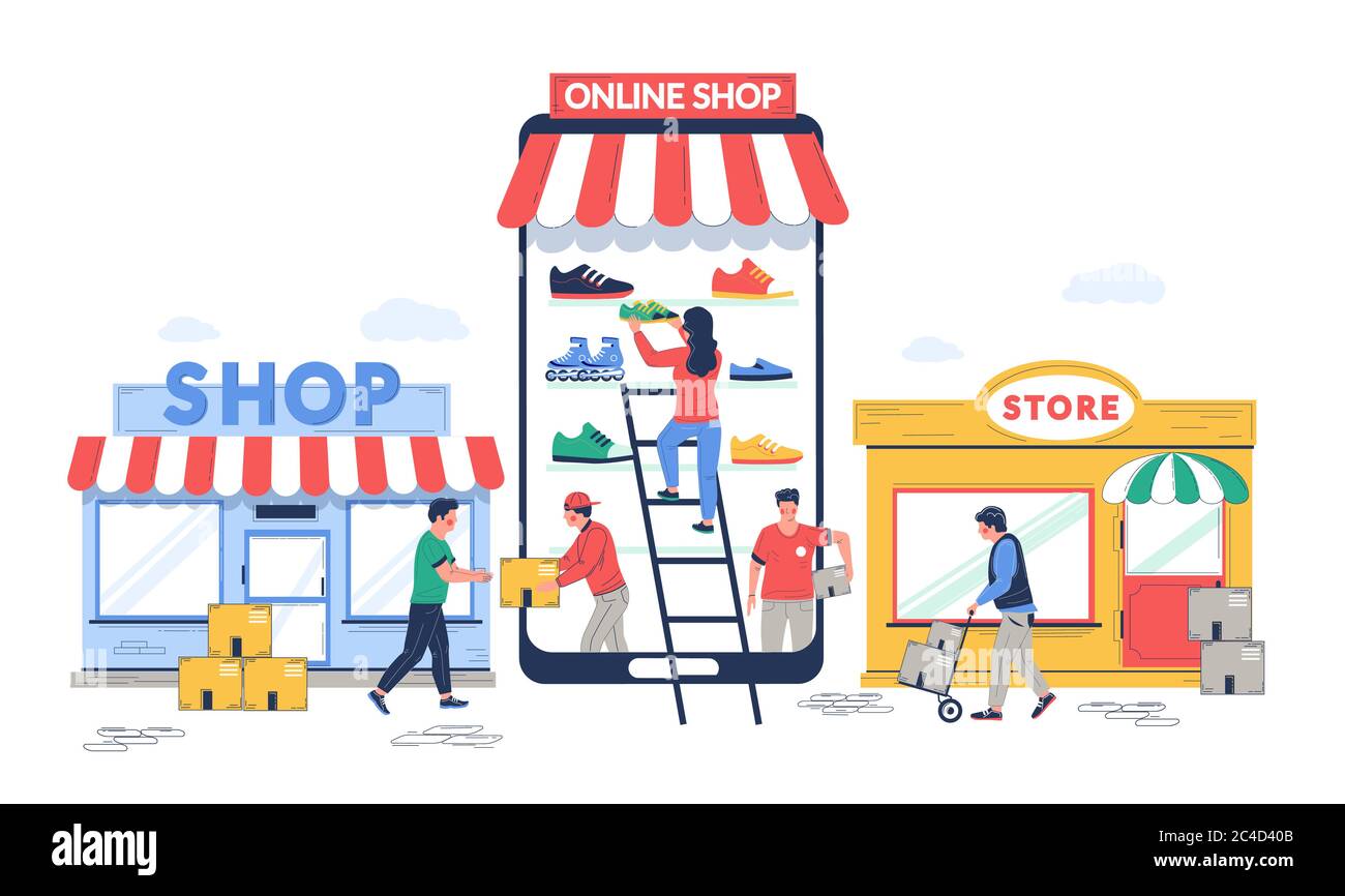Online to offline commerce, vector flat illustration Stock Vector Image ...