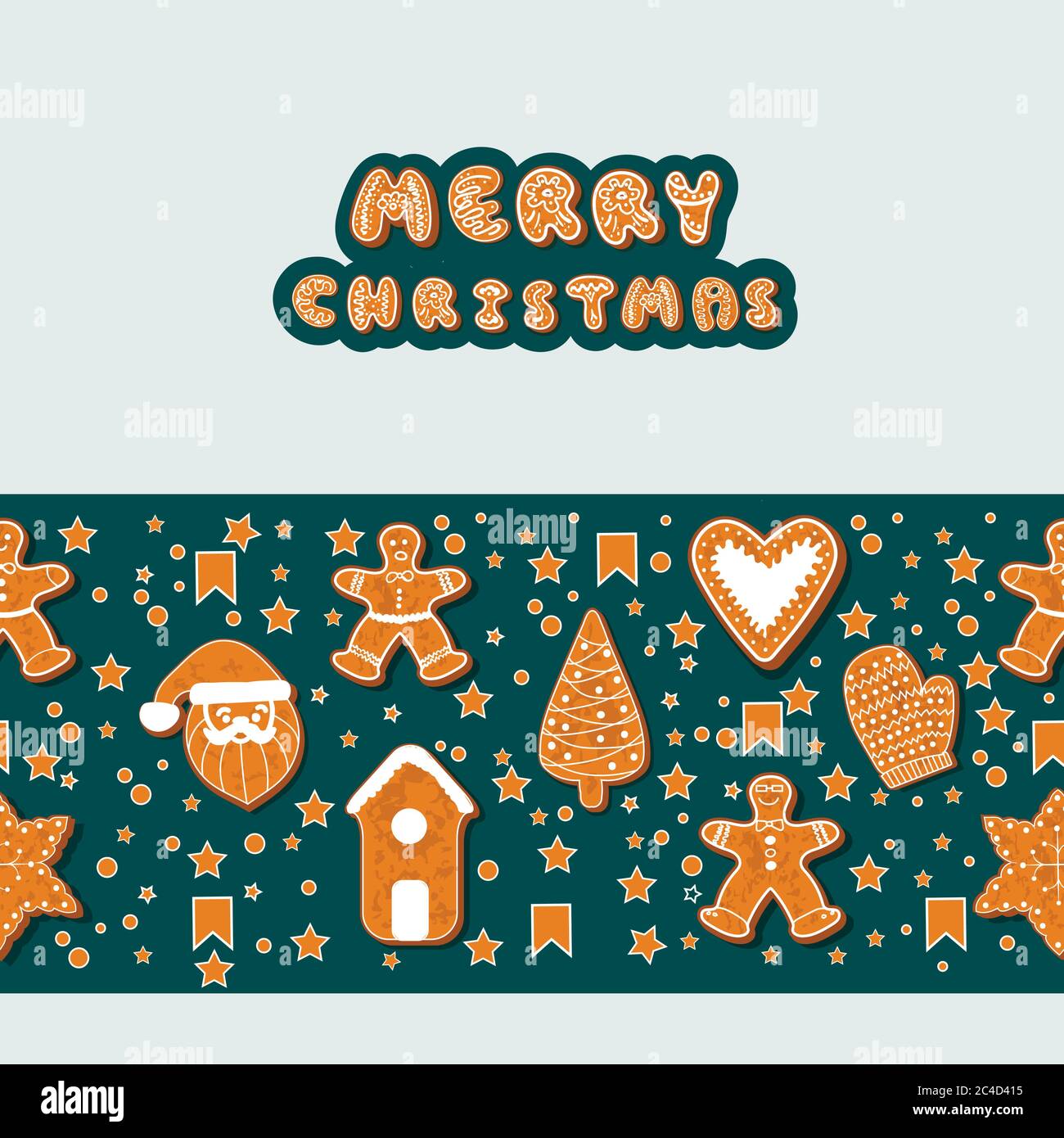 Christmas gingerbread cookies making a rectangular frame. Vector ...