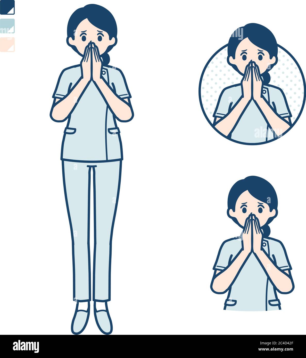 A young nurse woman with Surprised and uneasy images. It's vector art ...