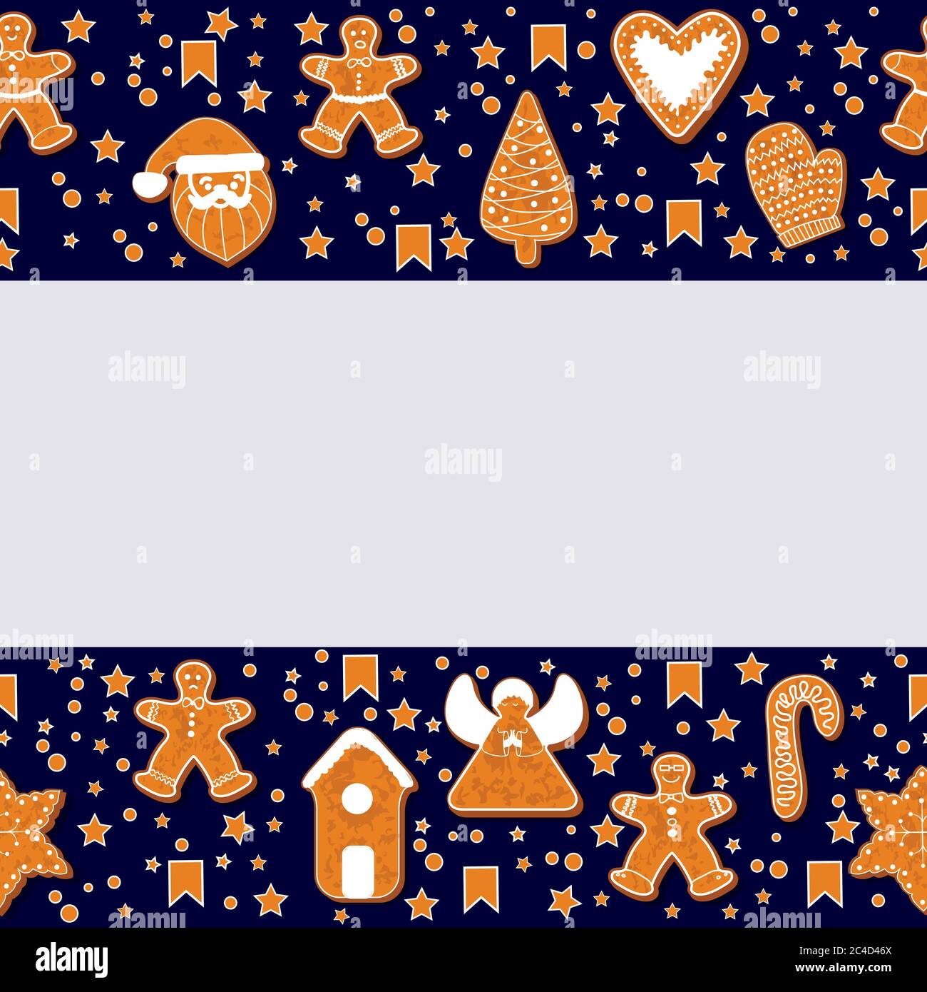 Christmas gingerbread cookies making a rectangular frame. Vector ...