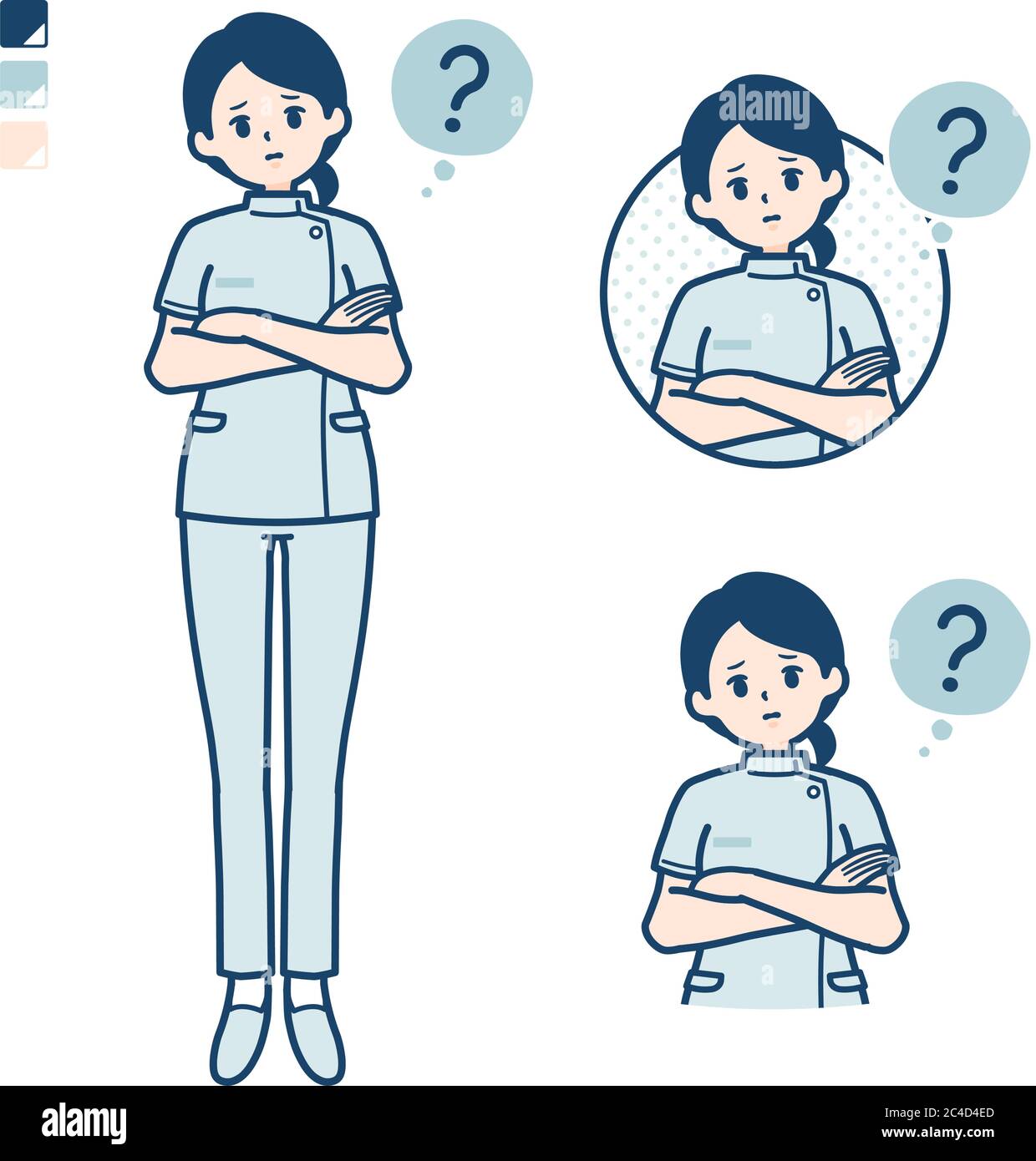 A young nurse woman with Question images. It's vector art so it's easy ...