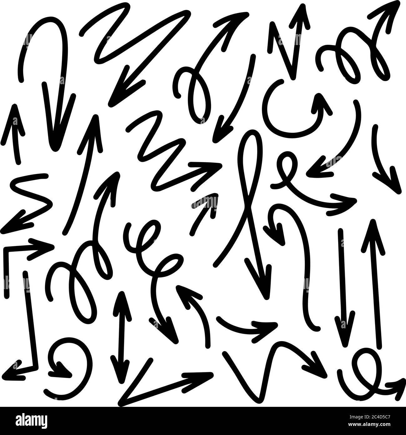 Set of hand drawn black arrows. Vector illustration. Isolated on a ...