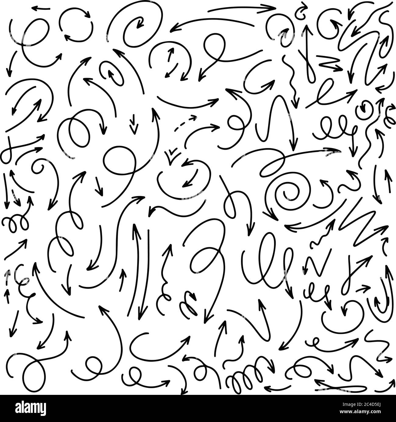 Set of hand drawn doodle arrows. Vector illustration. Isolated on white ...