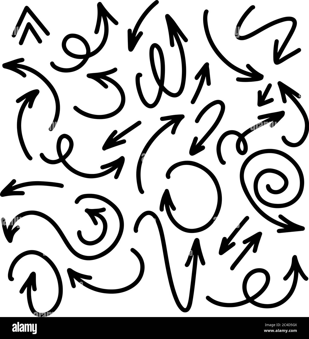 Set of hand drawn black doodle arrows. Vector illustration. Isolated on ...