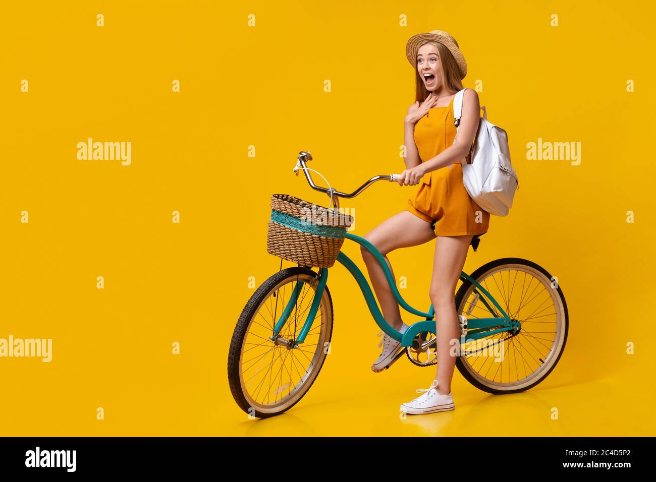 Shocking Offer. Girl Opened Her Mouth In Amazement While Riding Vintage ...