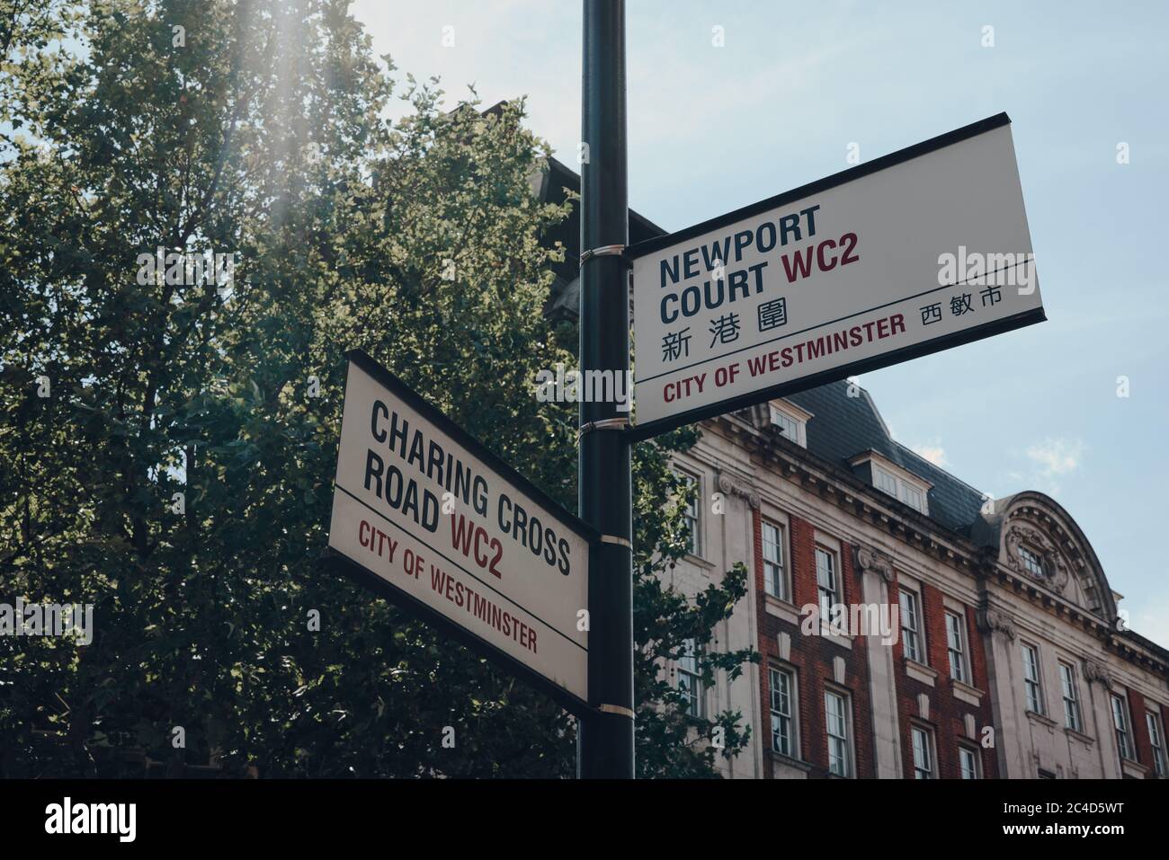 London,UK - June 13, 2020: Street name signs on corner of Charing Cross ...