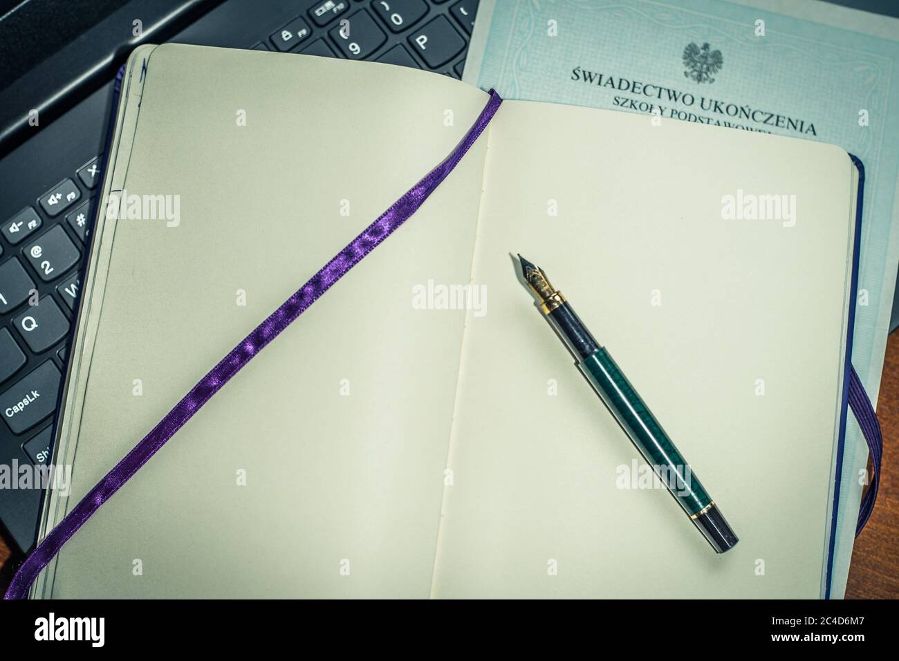 Horizontal photo of a school certificate with a notebook Stock Photo ...