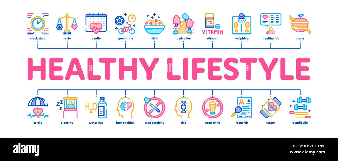 Healthy Lifestyle Minimal Infographic Banner Vector Stock Vector Image ...