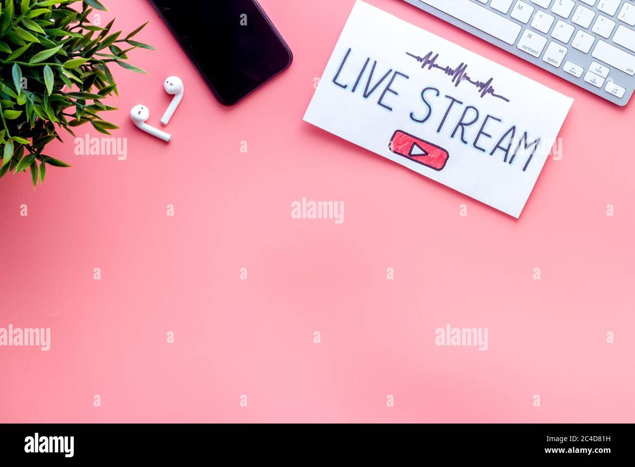 Online streaming social media concept. Paper tablet on office desk top ...