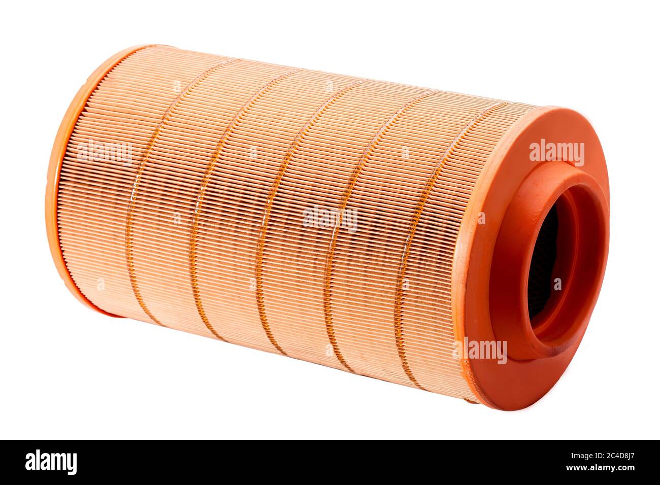 round paper air filter in orange isolated on white background side view ...