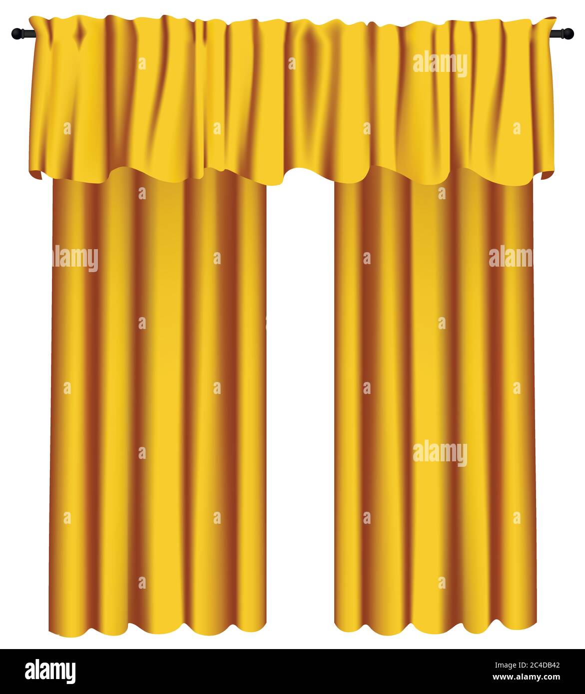 Yellow luxury curtains and draperies on white background, realistic ...