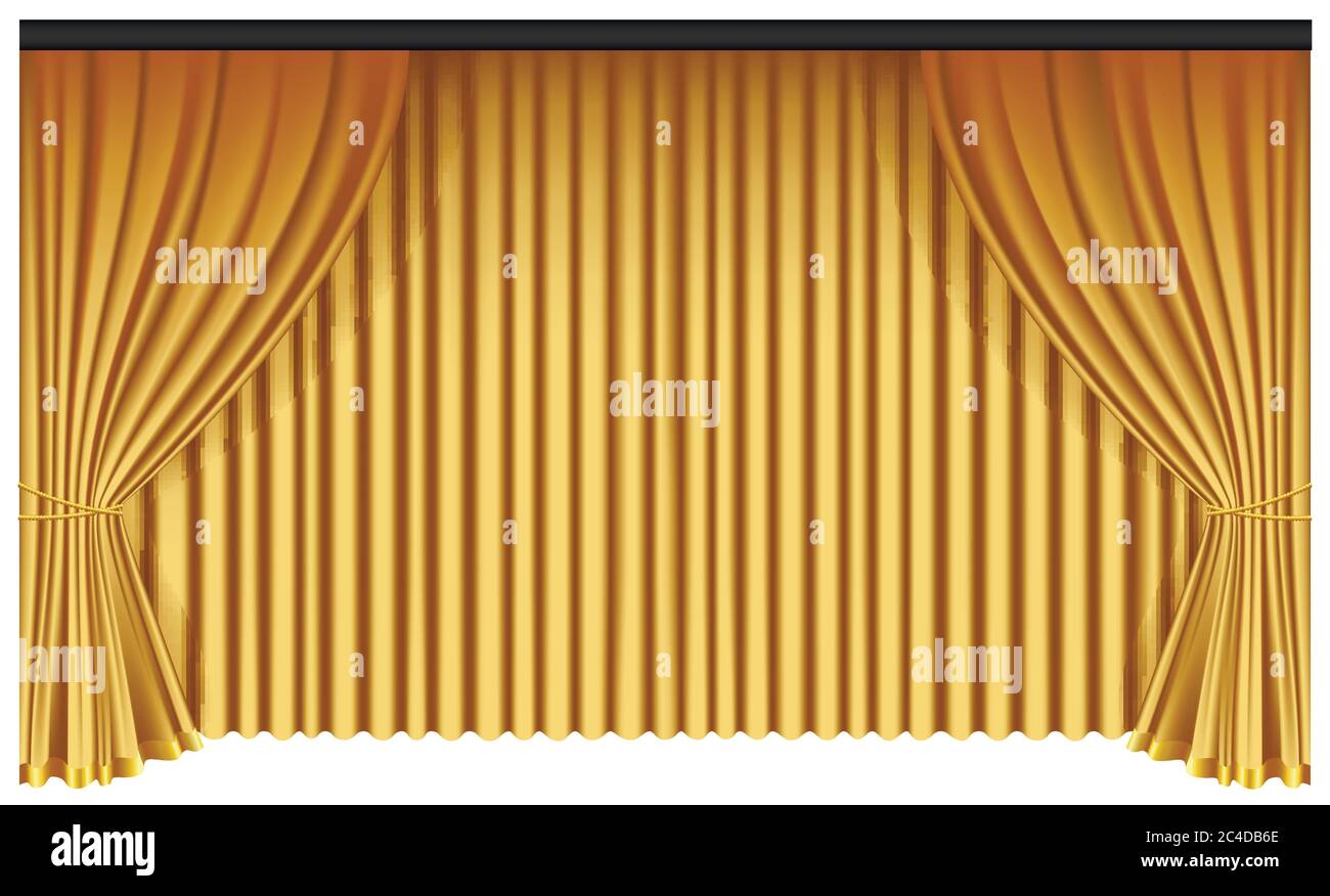Yellow luxury curtains and draperies on white background, realistic ...
