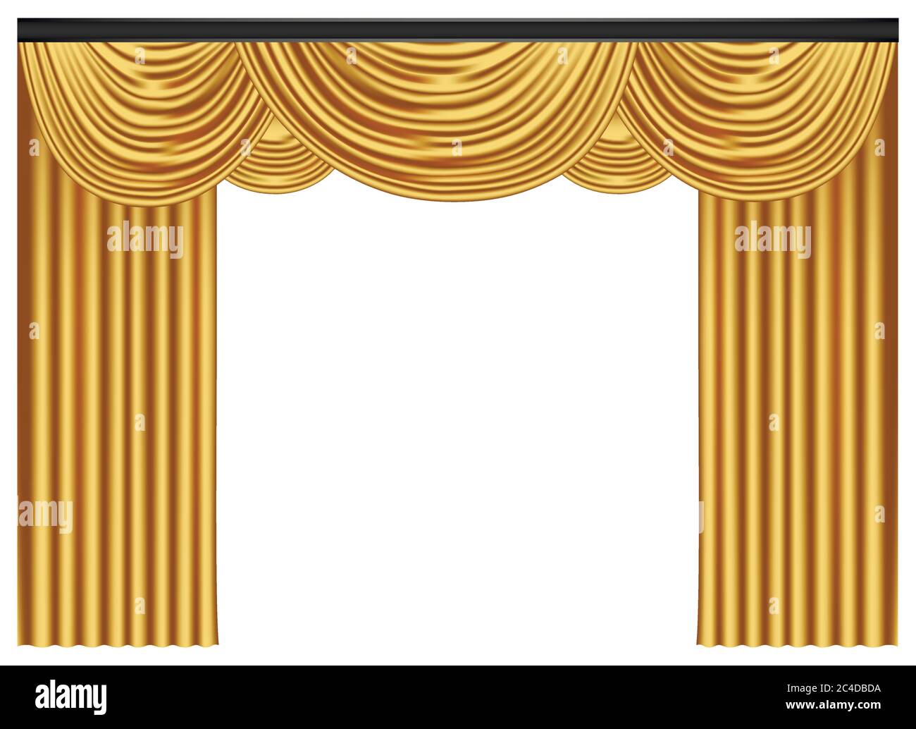 Yellow luxury curtains and draperies on white background, realistic ...