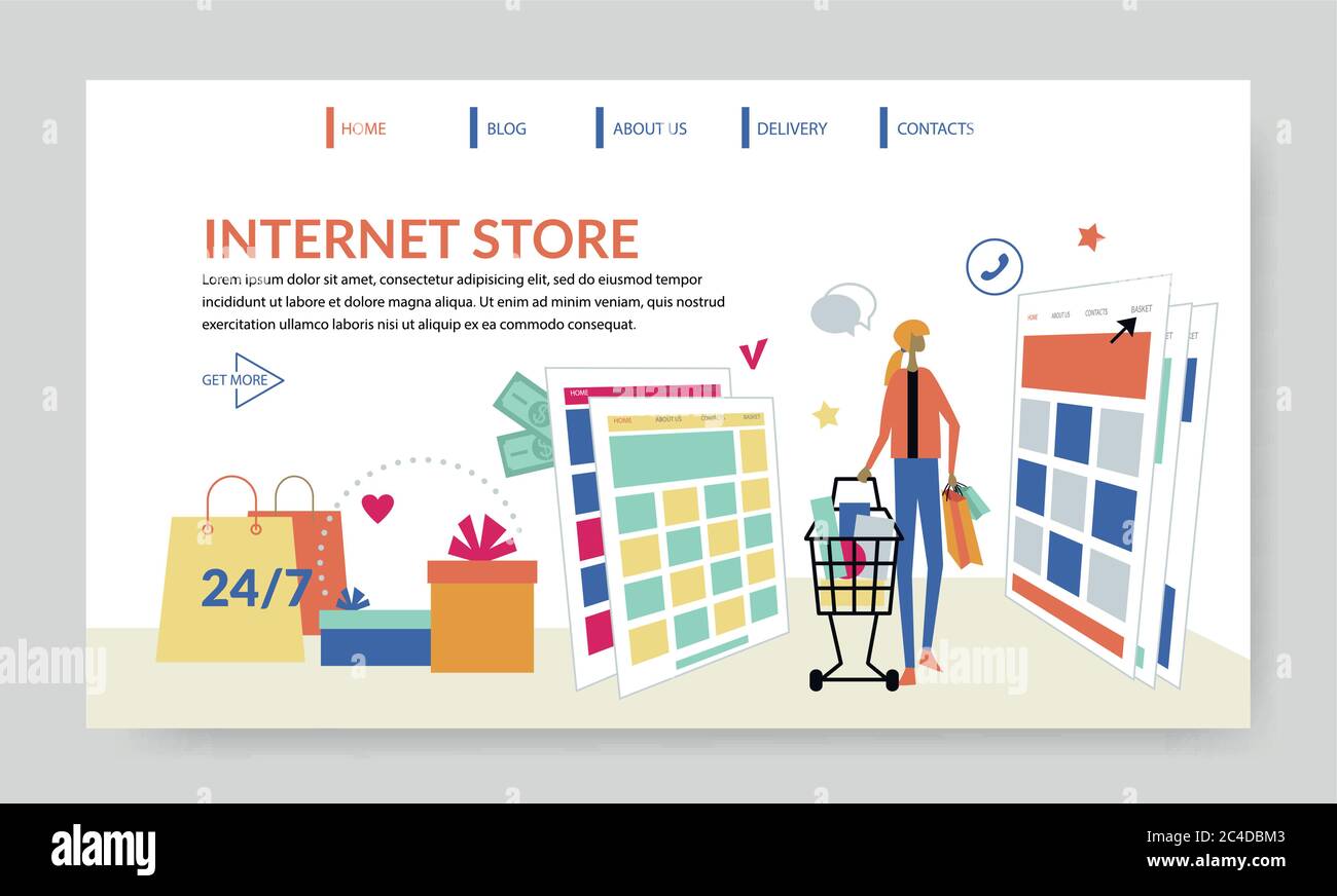 Internet Store, creative website template, flat design vector ...