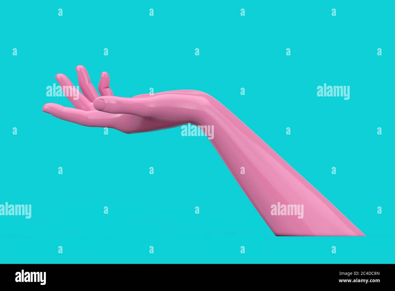 Abstract Mannequin Open Pink Hand in Duotone Style on a blue background ...
