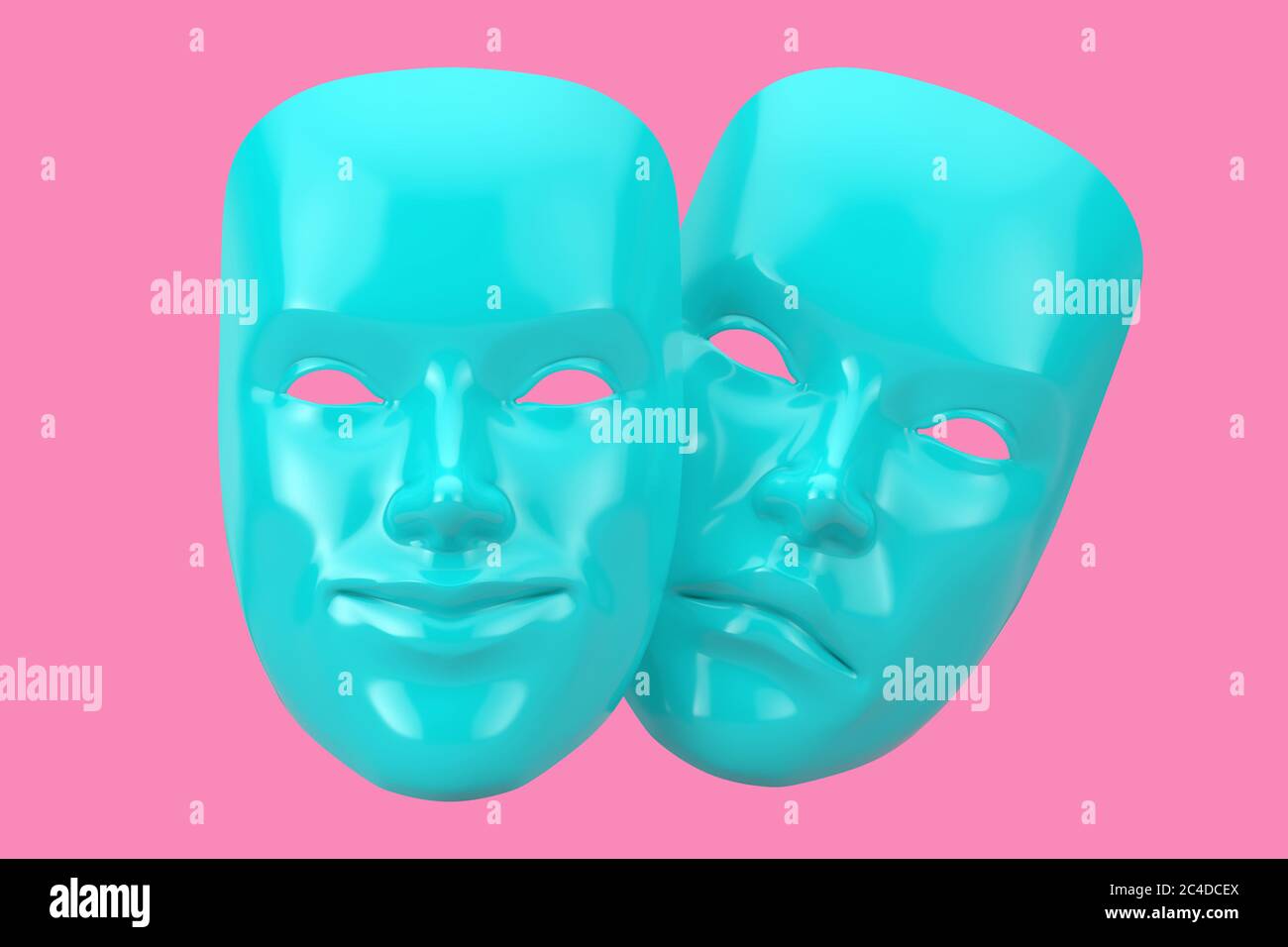 Blue Smiling Comedy and Sad Drama Grotesque Theatre Mask in Duotone ...