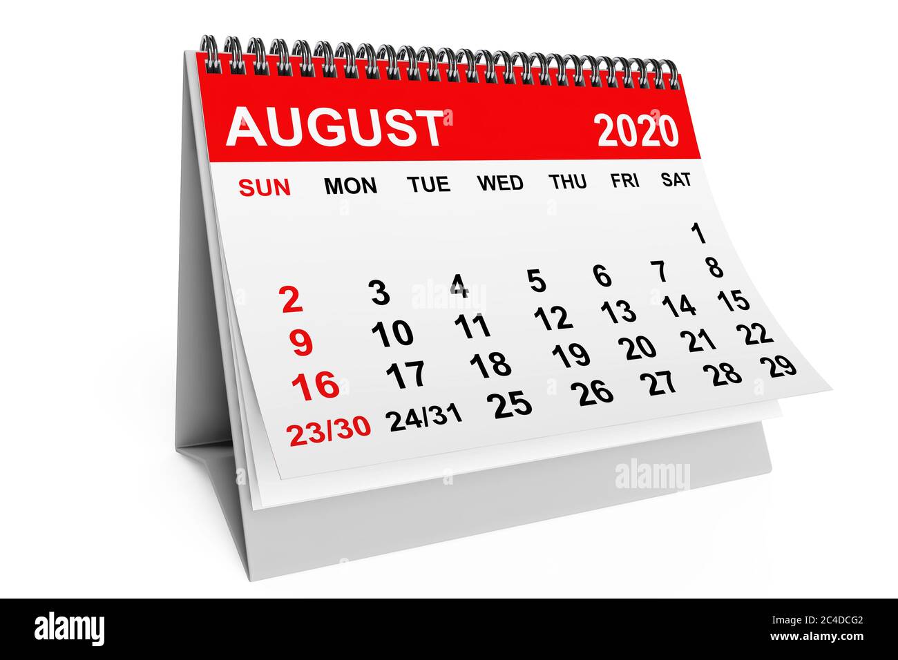 2020 Year August Calendar on a white background. 3d rendering Stock ...