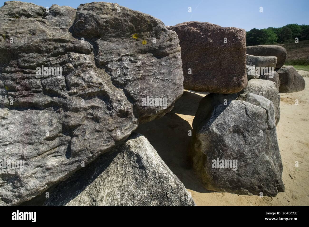 Detail of a dolmen or hunebed, a type of single-chamber megalithic tomb ...