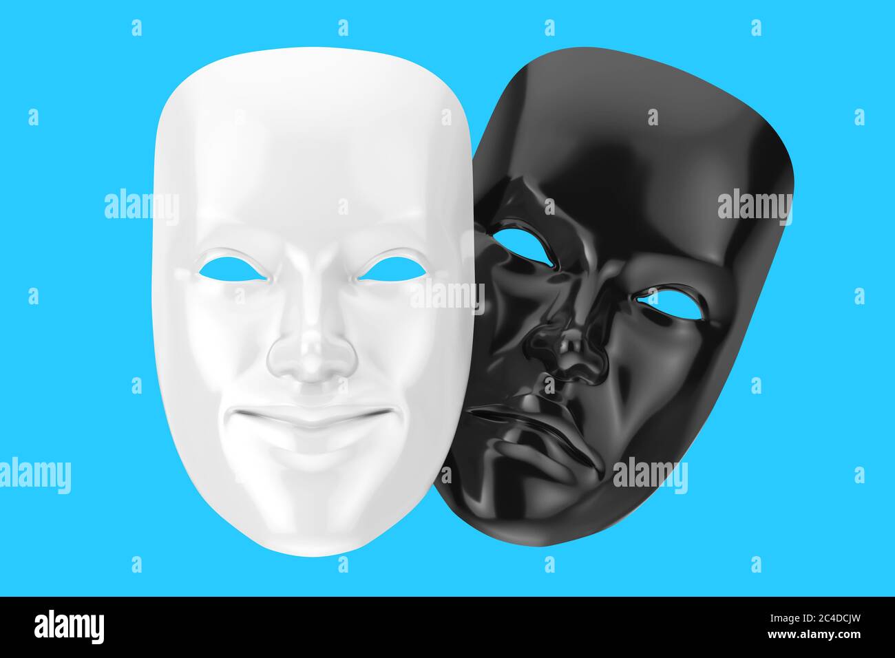 White Smiling Comedy and Black Sad Drama Grotesque Theatre Mask on a ...