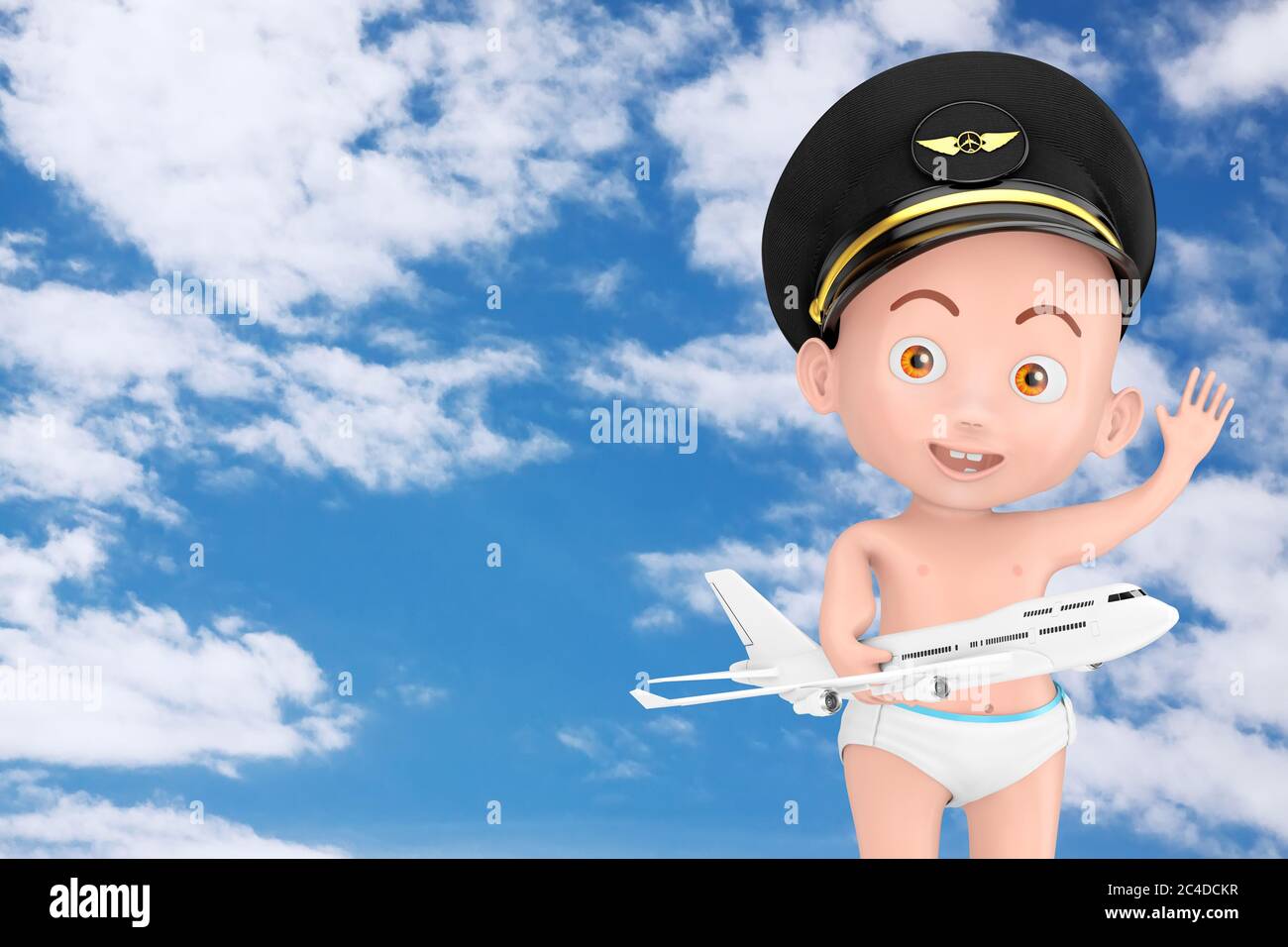 Little Pilot Concept. Cartoon Cute Baby Boy in Airline Pilots Hat and ...