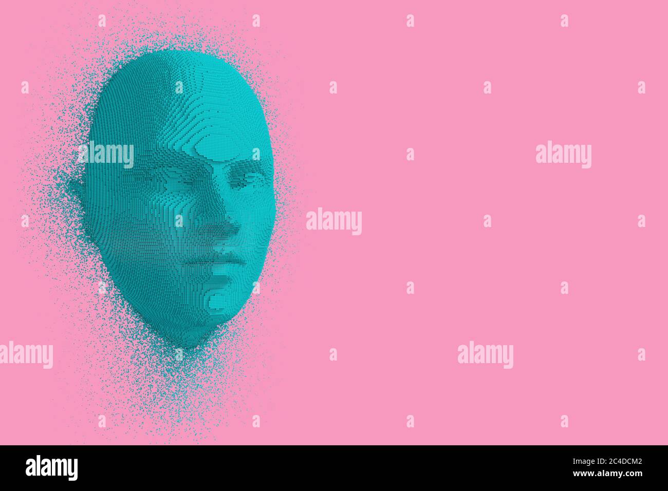 Abstract Blue Cubes Human Head and Face in Duotone Style on a pink ...