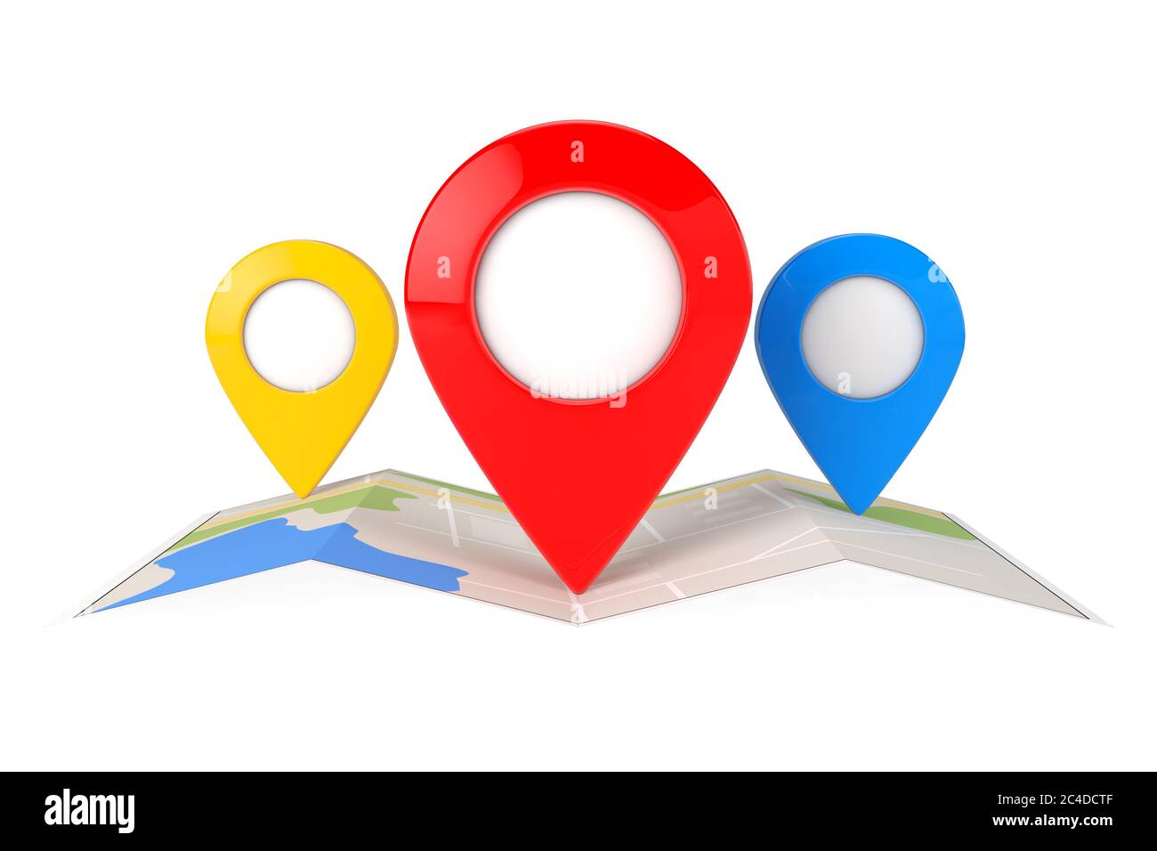 Folded Abstract Navigation Map with Three Target Map Pointer Pins on a ...