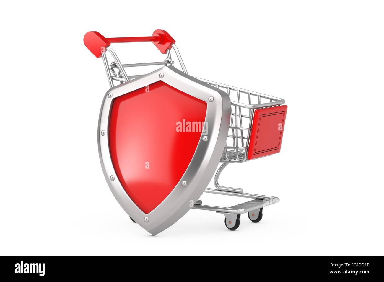 Consumer Protection Concept. Shopping Cart with Red Metal Shield on a ...