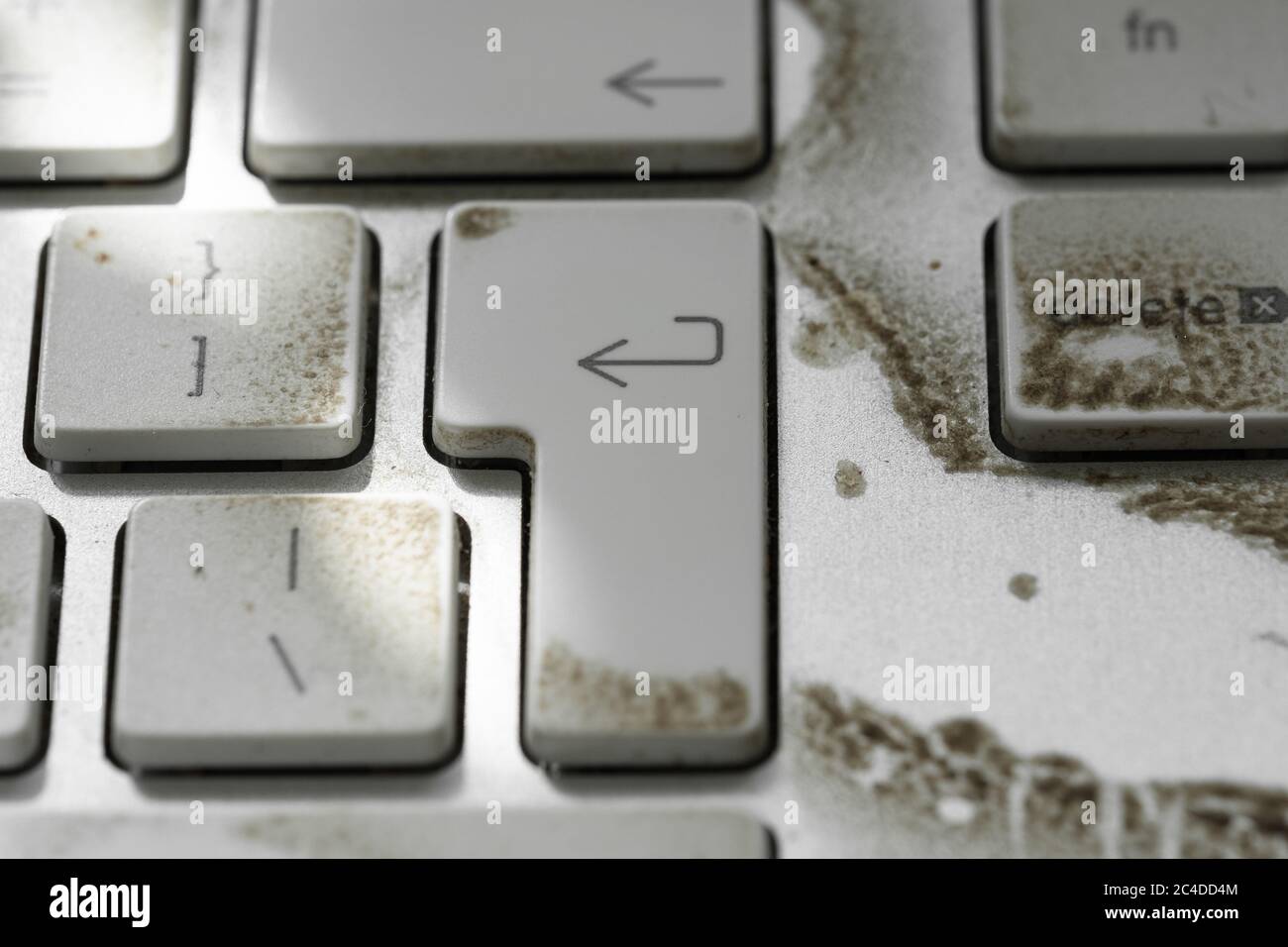 Close-up of a very dirty desktop keyboard from a well-known, computer ...