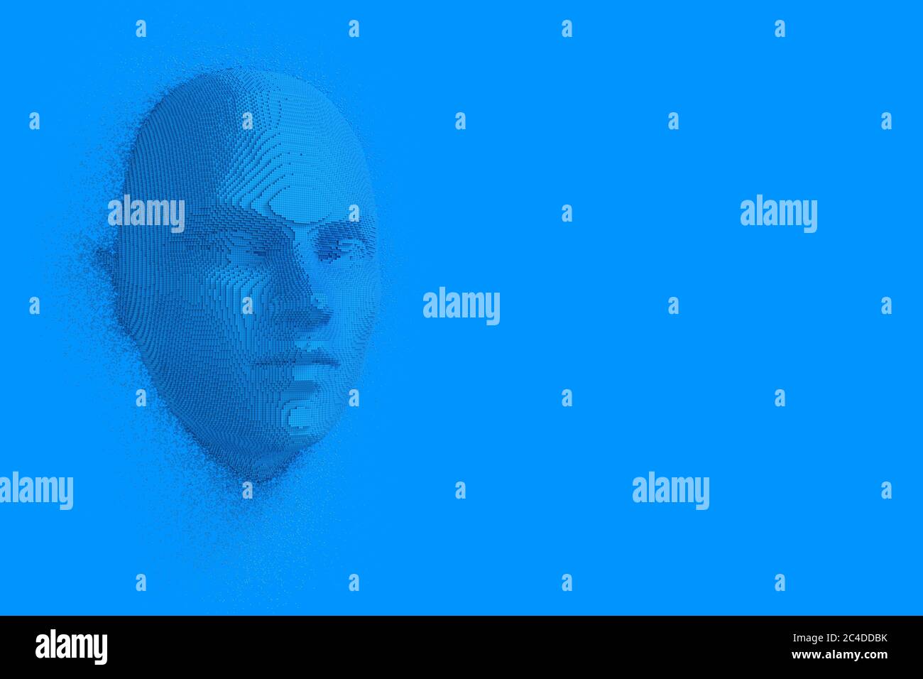 Abstract Blue Cubes Human Head and Face in Duotone Style on a blue ...