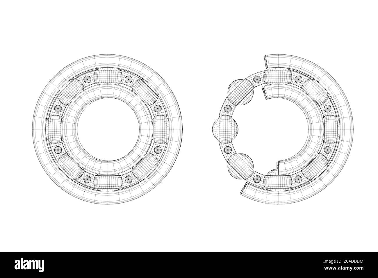 Set of Drawing Lines Ball Bearings with One Cut Outed Where Visible the ...