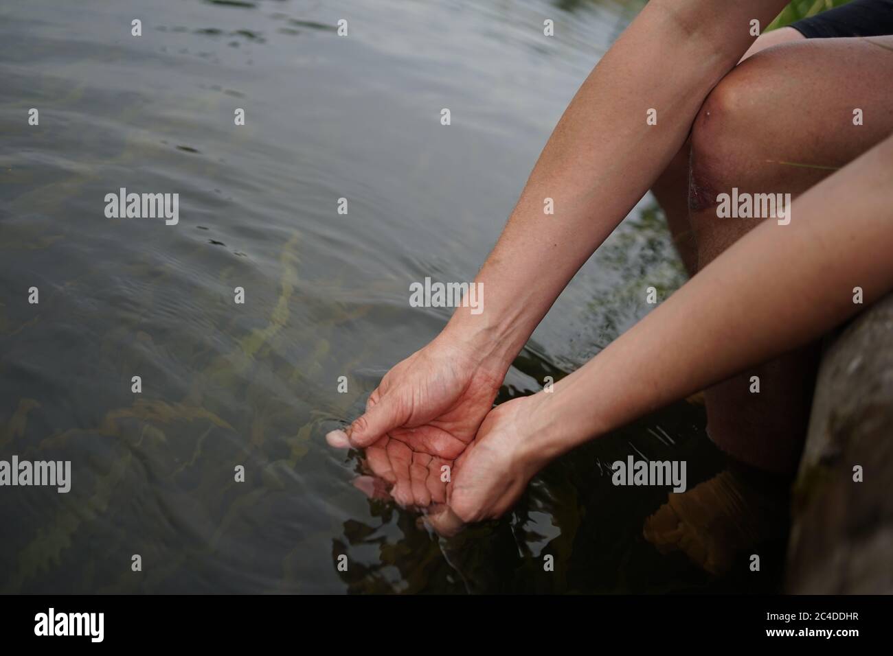 Hands dipping in river water Stock Photo - Alamy