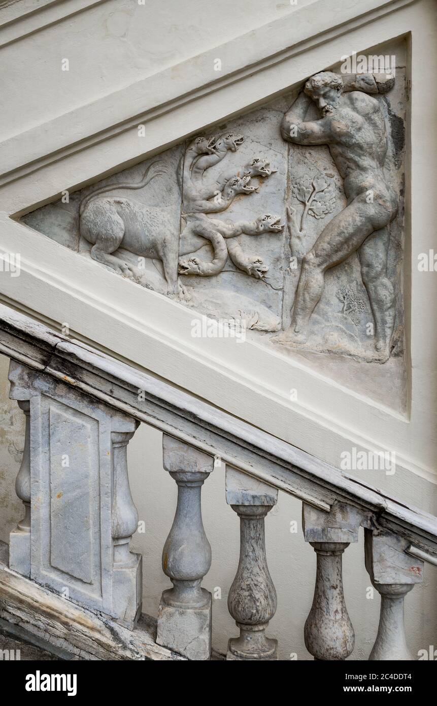 Castle of Govone in Piedmont, Italy. Detail of the facade Stock Photo ...