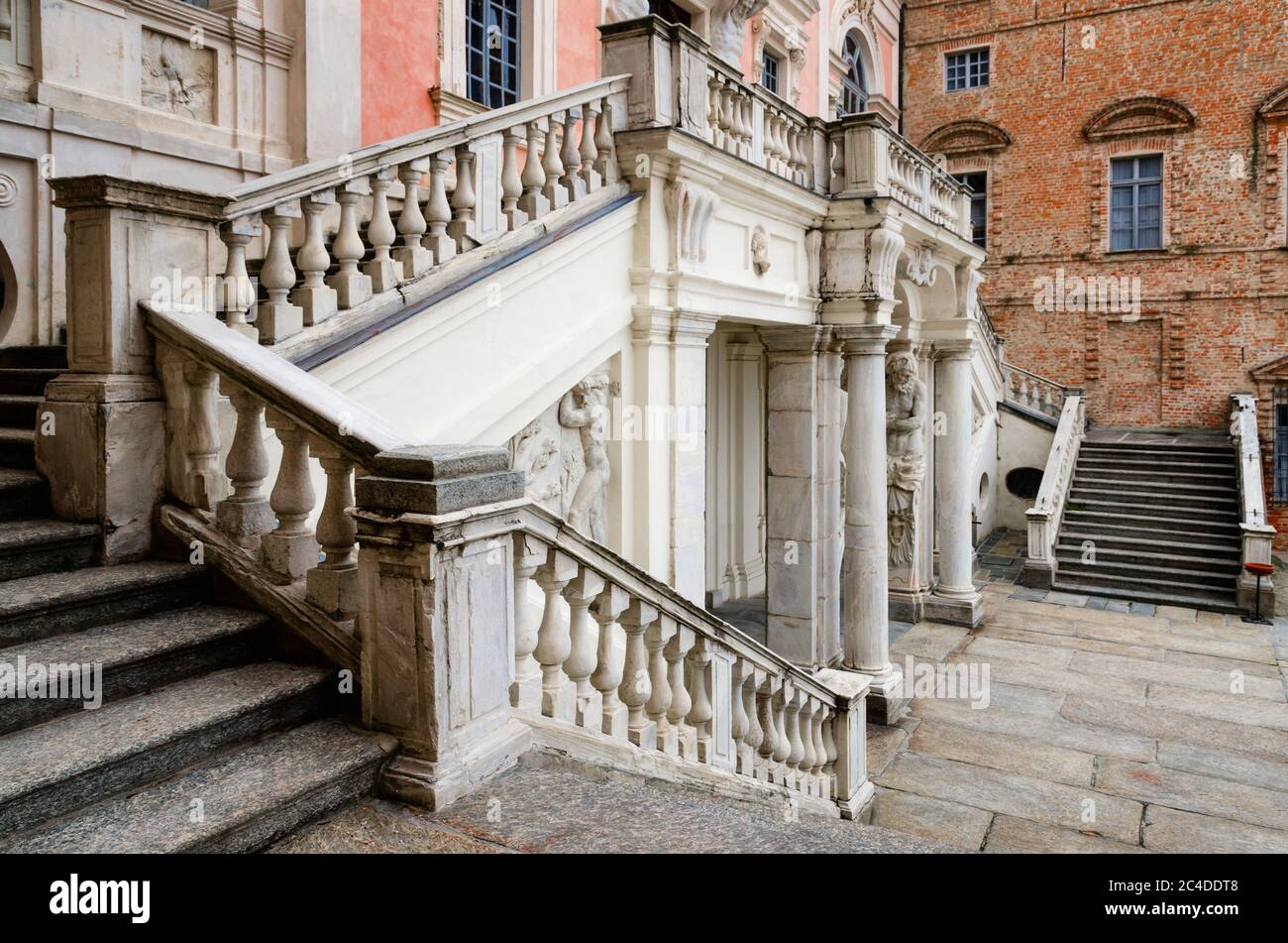 Castle of Govone in Piedmont, Italy. Detail of the facade Stock Photo ...