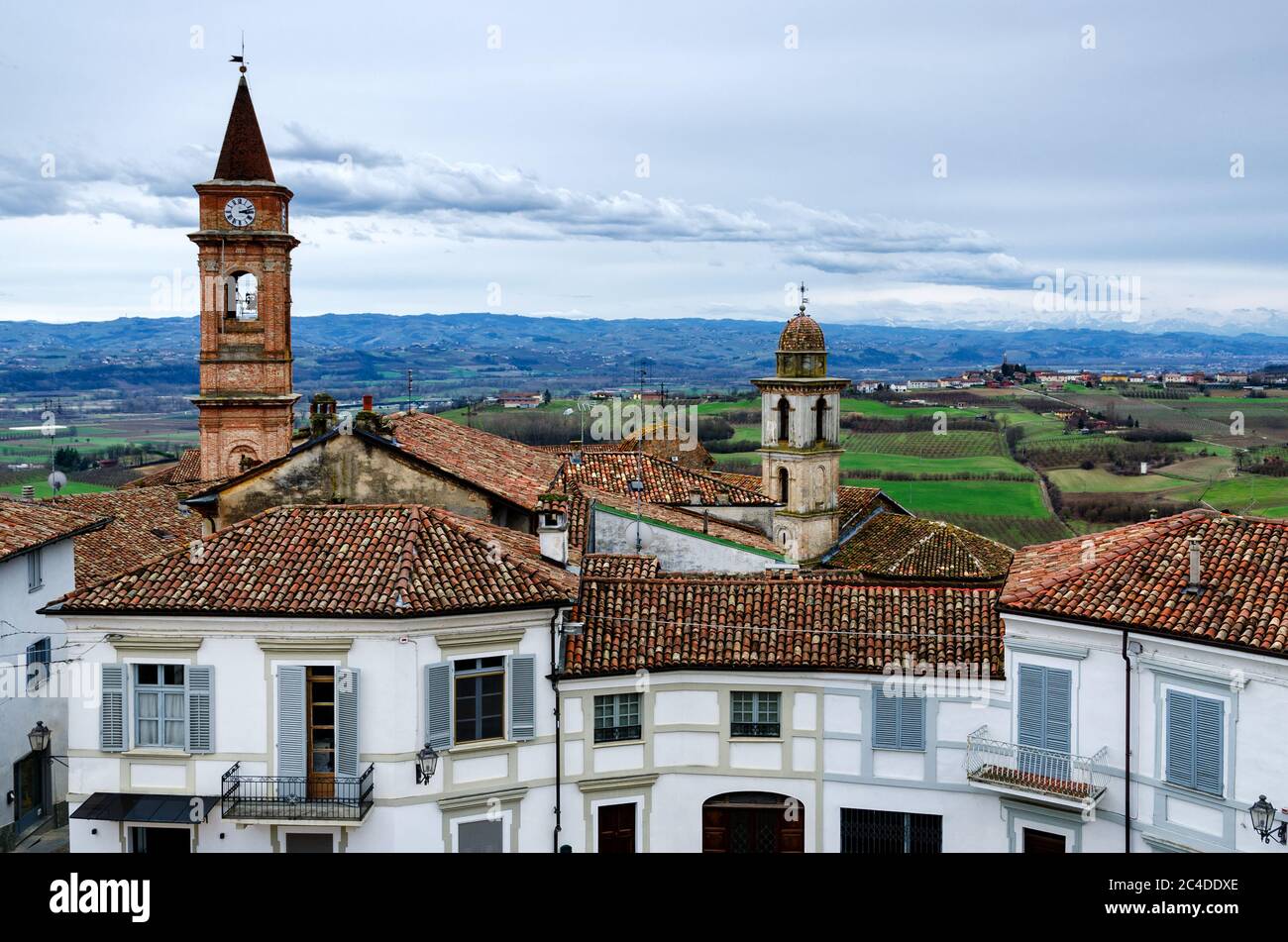 Govone and the hills of Roero (Piedmont, Italy) from a panoramic ...