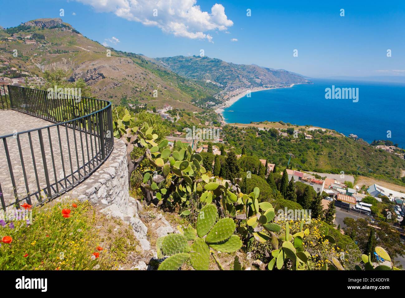 Panoramic view of Taormina's beach from the theatre Stock Photo - Alamy