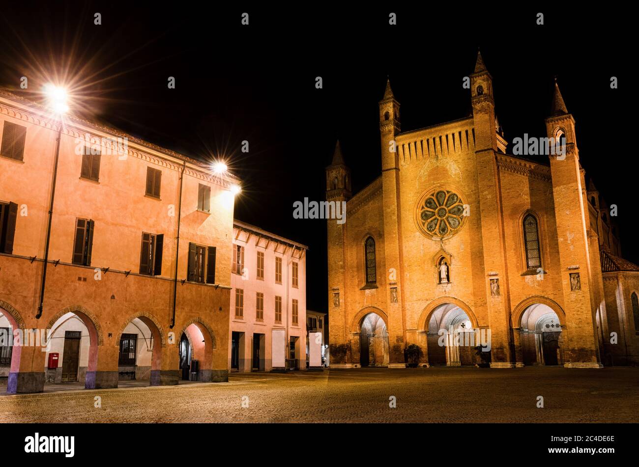 Piazza Risorgimento, main square of Alba (Piedmont, Italy) at night ...