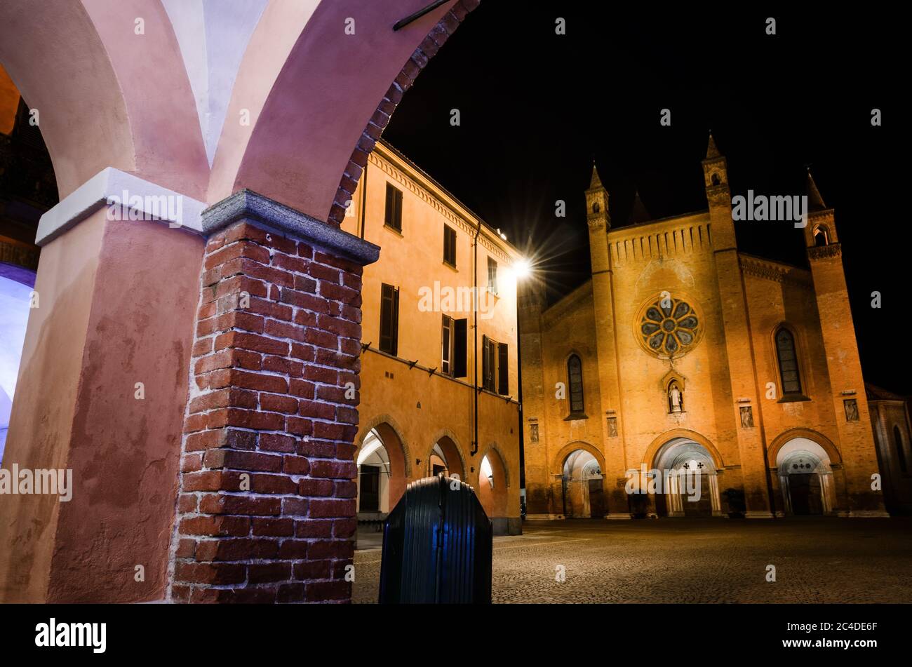 Piazza Risorgimento, main square of Alba (Piedmont, Italy) at night ...