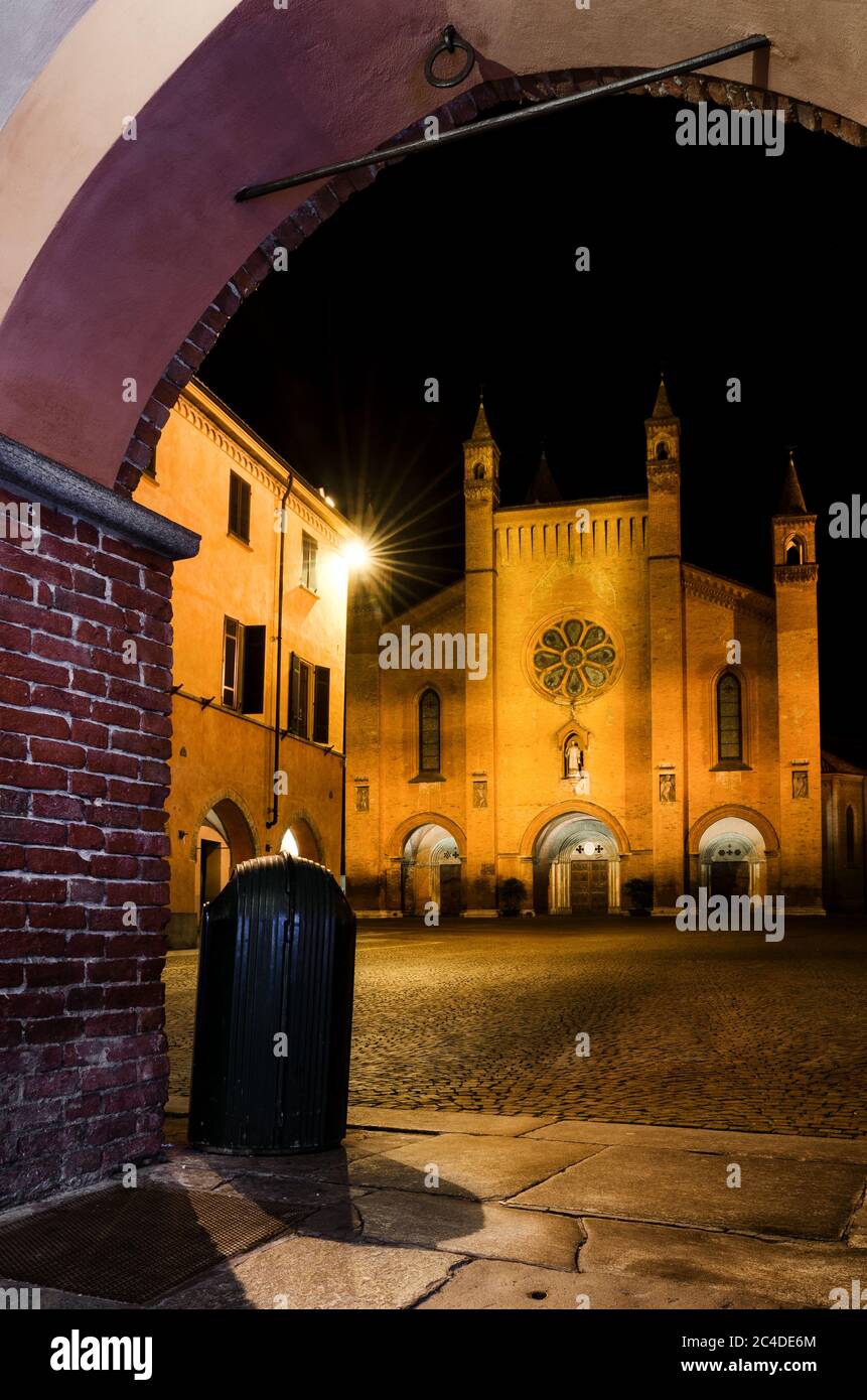 Piazza Risorgimento, main square of Alba (Piedmont, Italy) at night ...