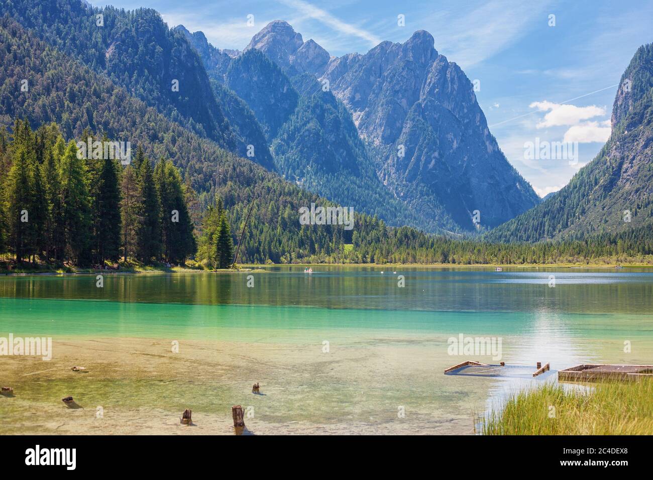 Lake Dobbiaco (Toblach) in the Dolomites, Italy Stock Photo - Alamy