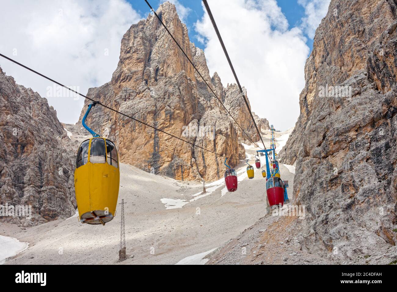 Cable car going up to the Monte Cristallo Massif in the Dolomites ...