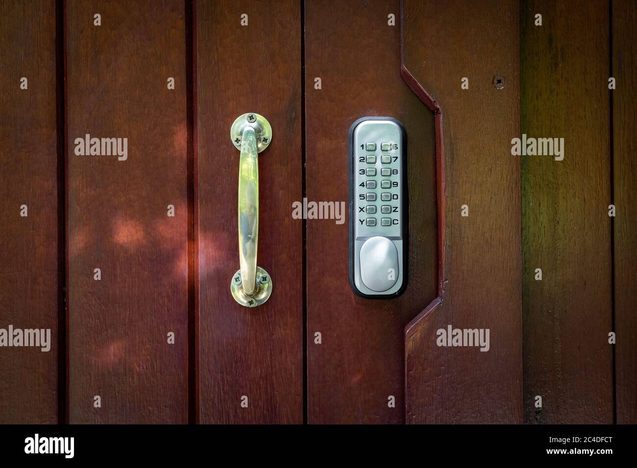 Detailed view of a newly installed keypad entry system attached to an ...