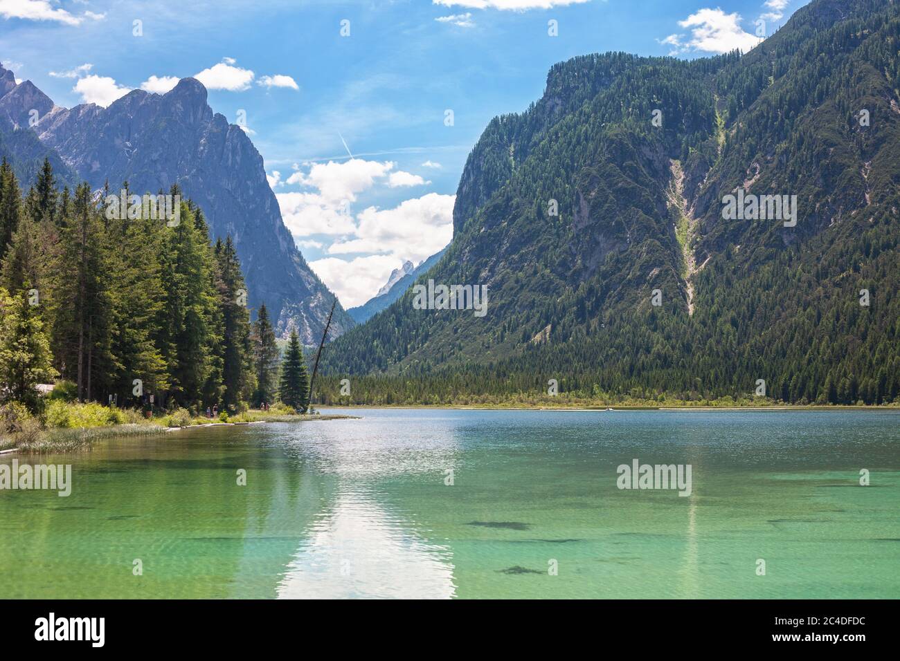 Lake dobbiaco, in Dolomites mountain, Italy, Sudtirol Stock Photo - Alamy