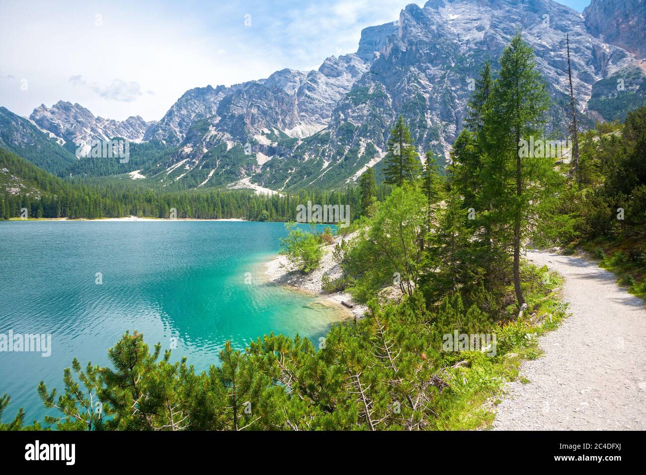 The hiking trail around Lake Braies in the Dolomites , Sudtirol,Italy ...