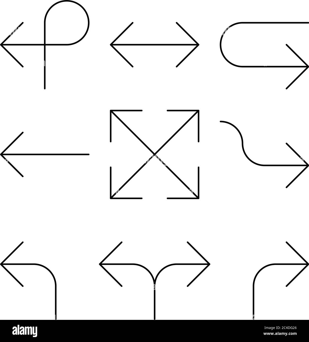 Set of arrows. Simple thin black line arrow design. Flat vector icons ...