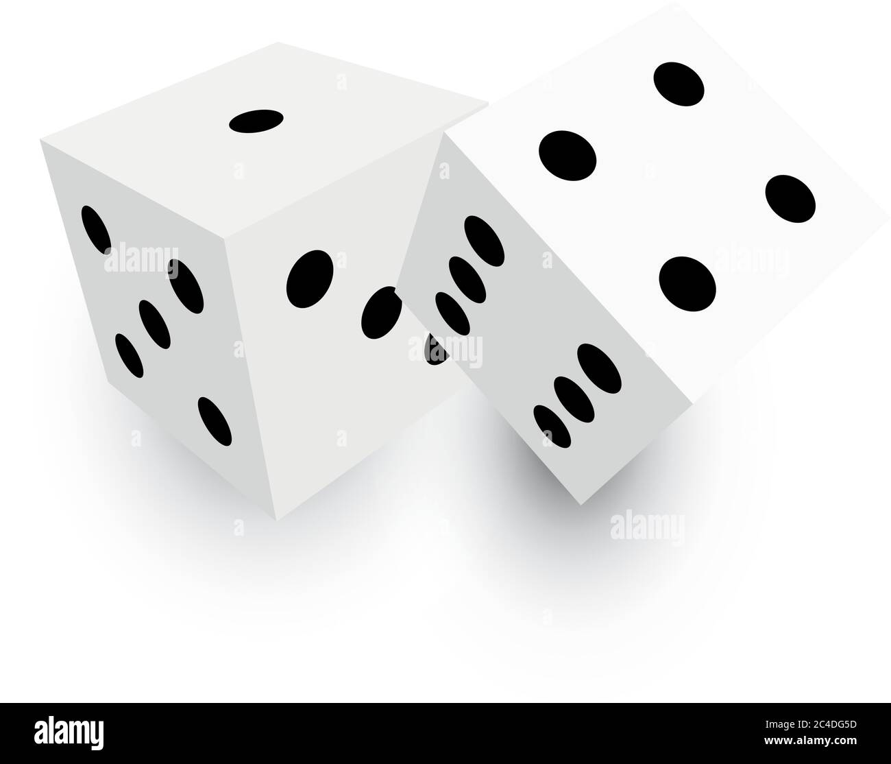 Two white dice with black dots. 3D vector object with dropped shadow ...