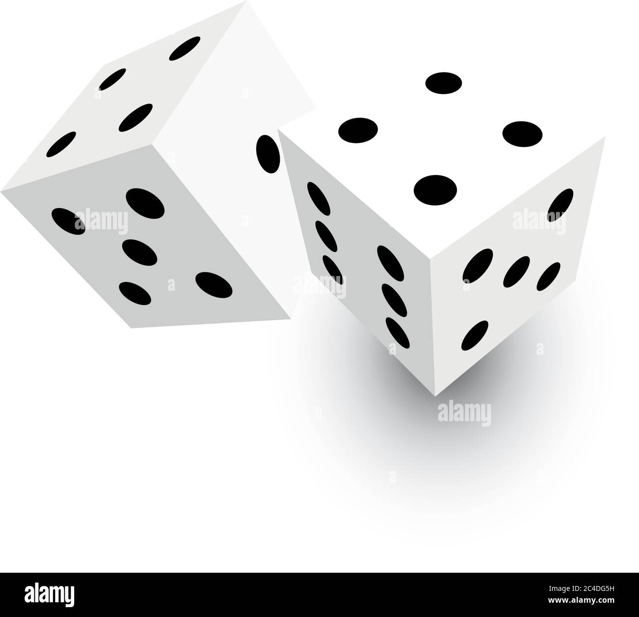 Two white dice with black dots. 3D vector object with dropped shadow ...