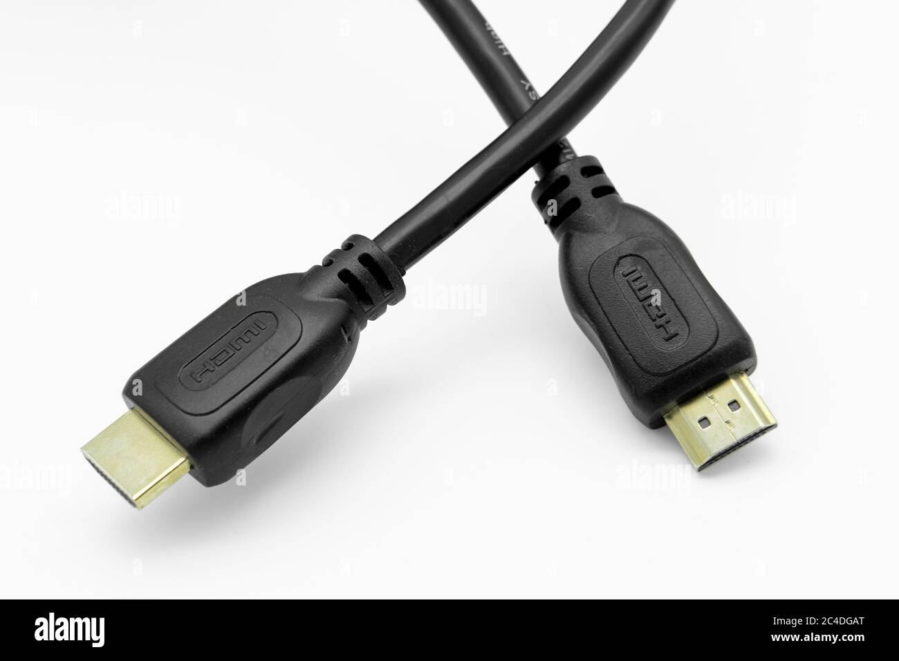 HDMI to HDMI A/V connection cable. Showing the gold HDMI connectors and ...