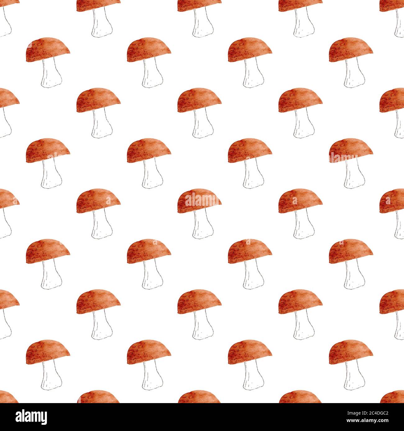 Watercolor mushroom vegetable clipart. Seamless pattern digital paper ...